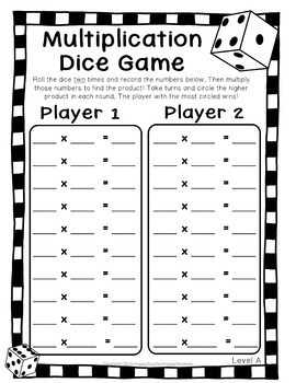 Multiplication Dice Game | 4 Options | Multiplication Game Printable ...