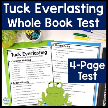 Tuck Everlasting Test | 4-Page Tuck Everlasting Quiz (Assesment) with ...