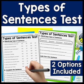 Types of Sentences Test | 2 Test Options | Types of Sentences Quiz w ...