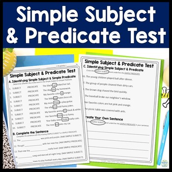 Subject and Predicate Test: Identifying Simple Subject and Simple ...