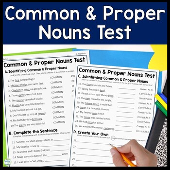 Common and Proper Nouns Test: 2-Page Common and Proper Nouns Quiz w ...